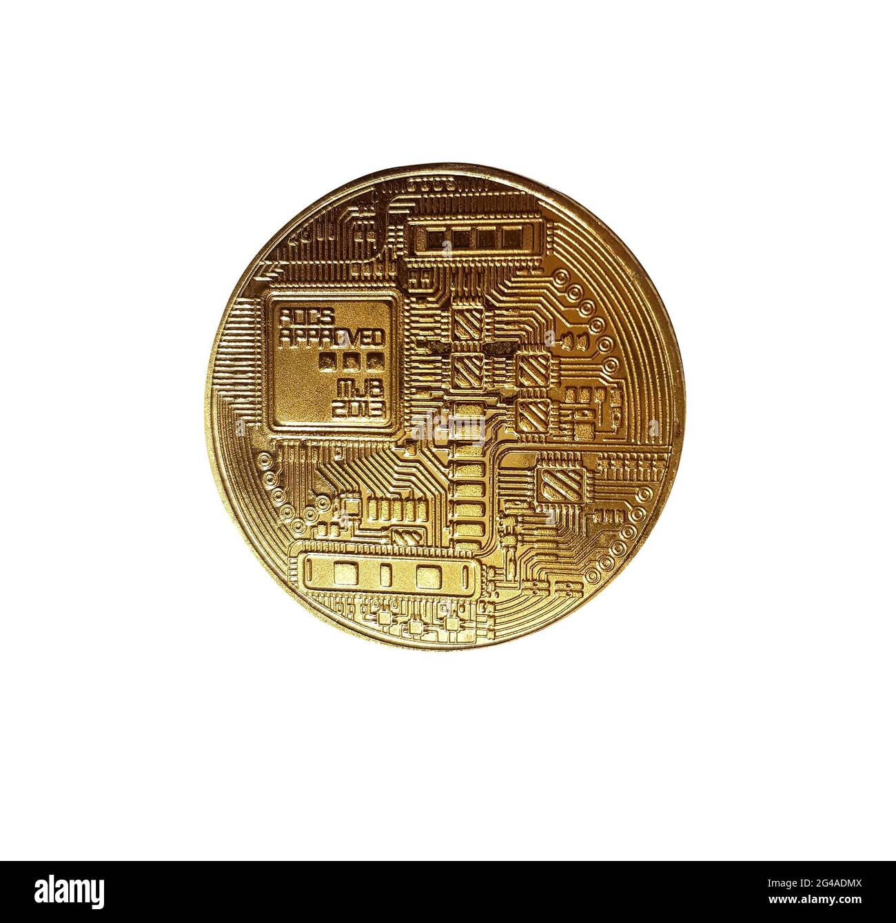 Bitcoin token coin isolated on white background. Reverse side of a coin ...