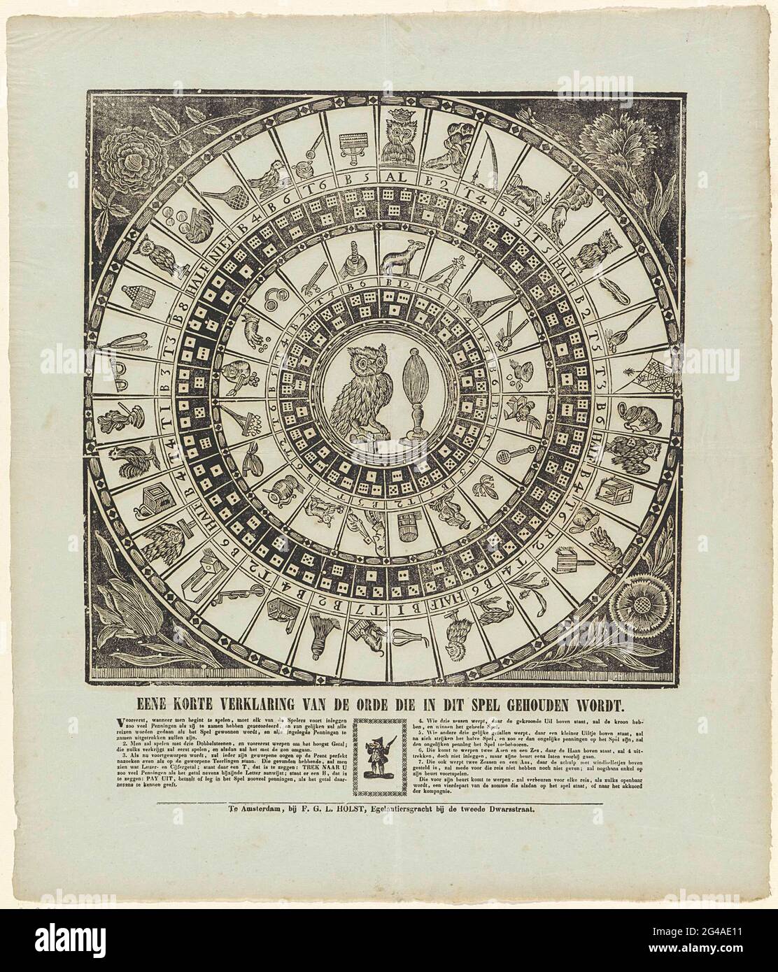 Owl play. The owl game. A circular board game with boxes with objects ...