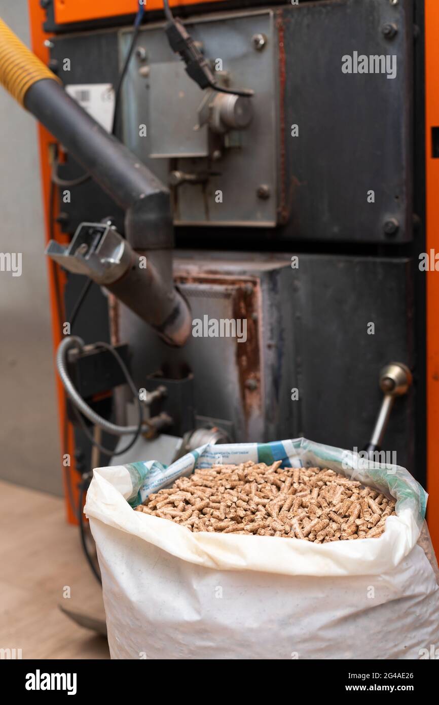 Picture of an automatic pellet burner system Stock Photo - Alamy