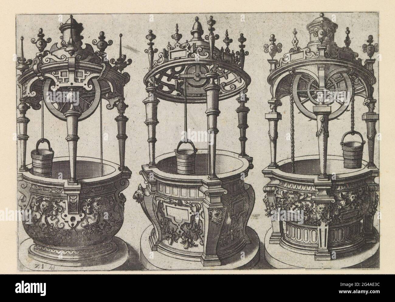 Three round wells side by side; Water wells. Three round wells ...