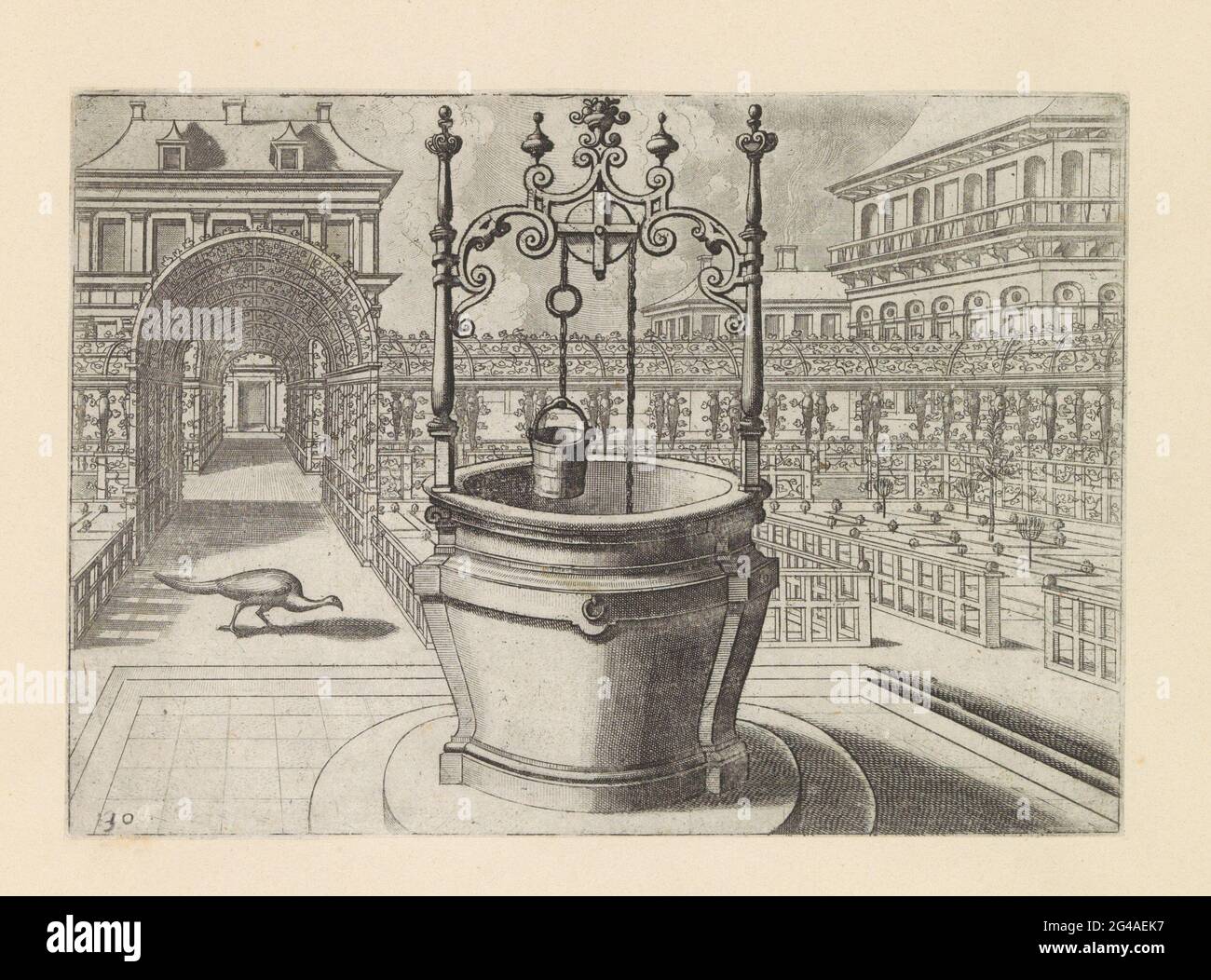 Round water well in a garden with loom walks; Water wells. Garden ...