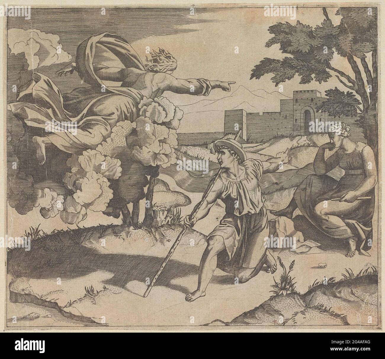 God appears to Isaac. God appears to Isaak, who kneels in a landscape ...