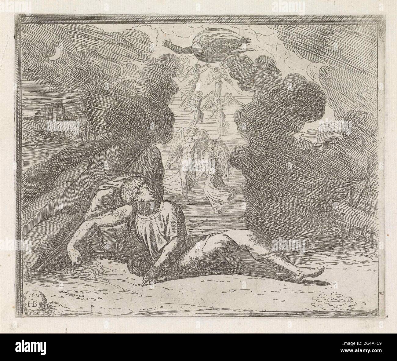 Jacob's dream; Paintings in the Loggia of Rafaël. Jacob is sleeping ...