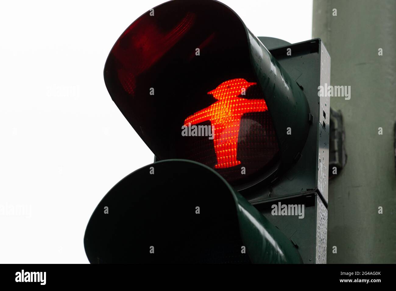 A low angle of a red man traffic light signal on the pole Stock Photo ...