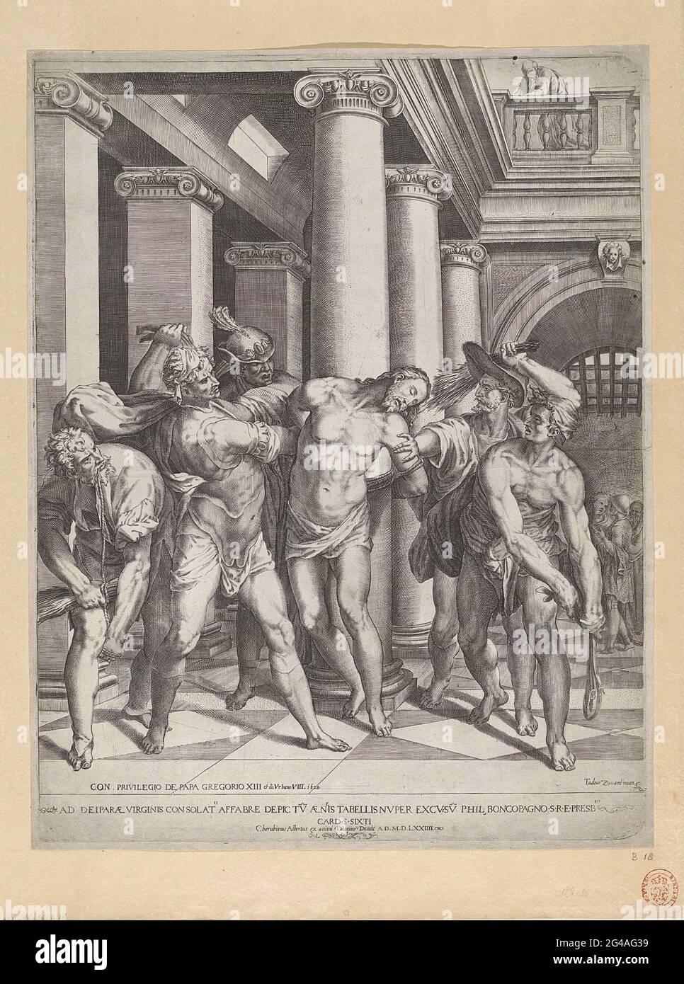 Shooting of Christ. Christ, tied to a column, is valid by five men ...