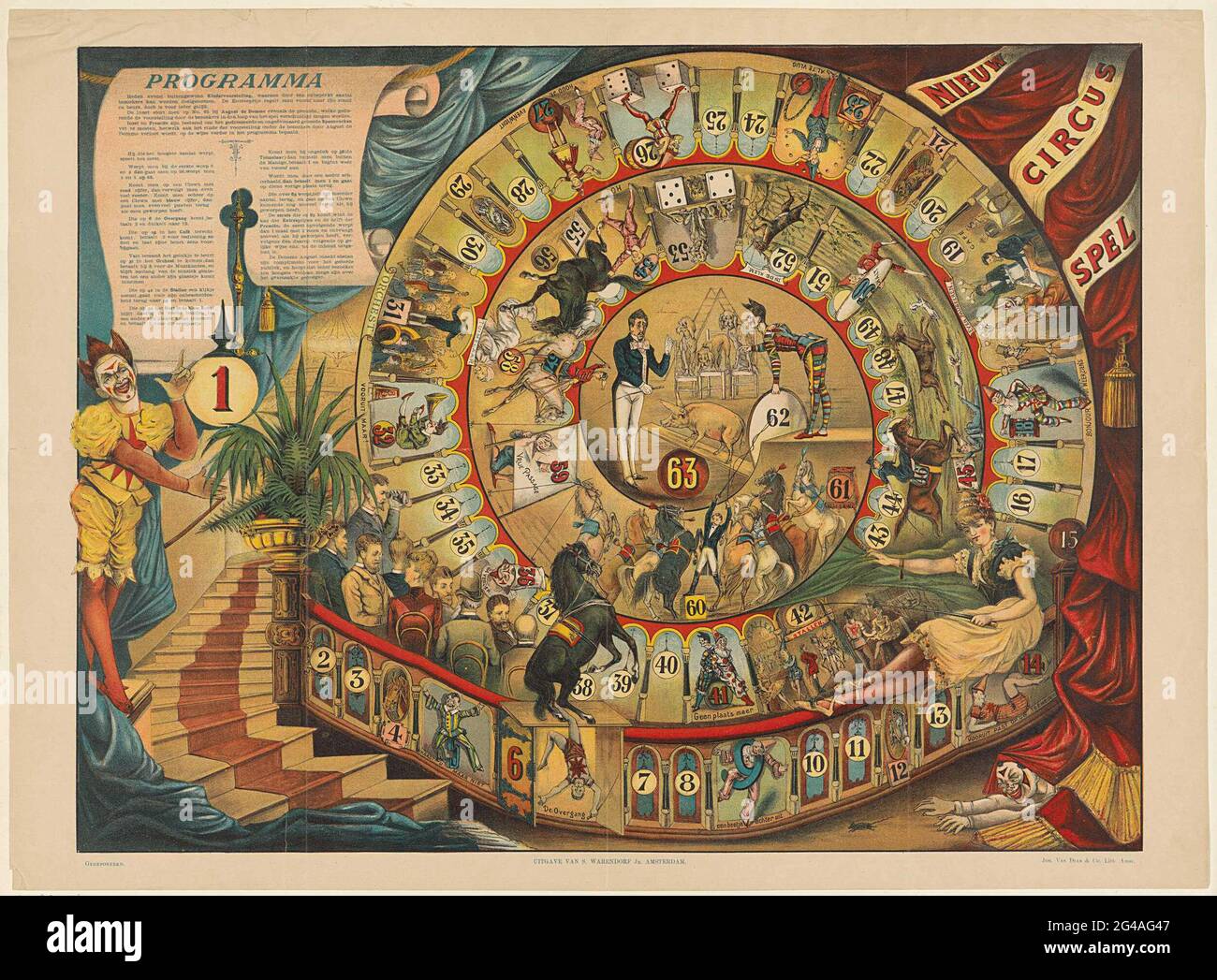 New / Circus / Game. Board game with spiral with boxes numbered from 1 ...