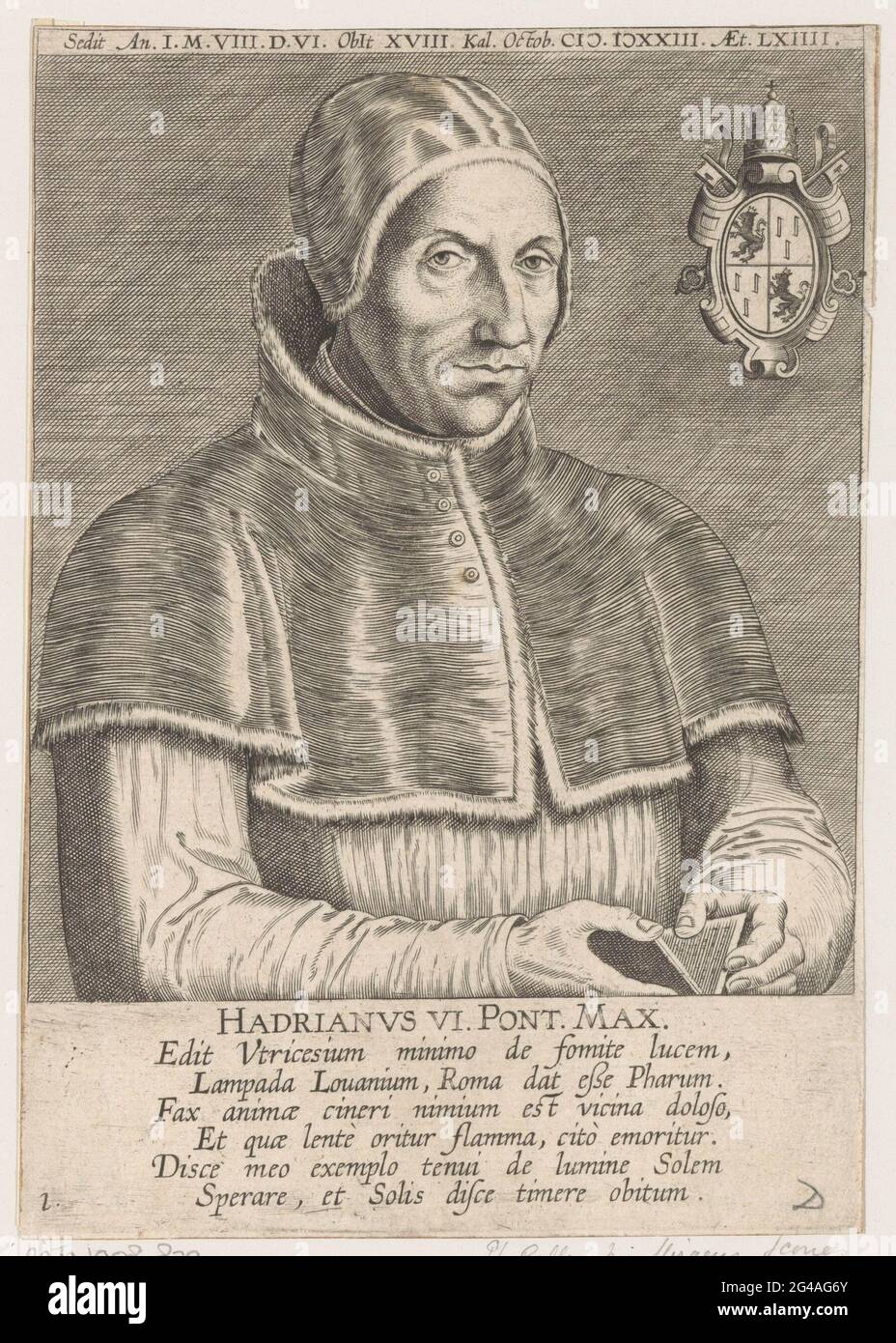 Portrait of Pope Adrianus VI at the age of 64; Portraits of famous ...