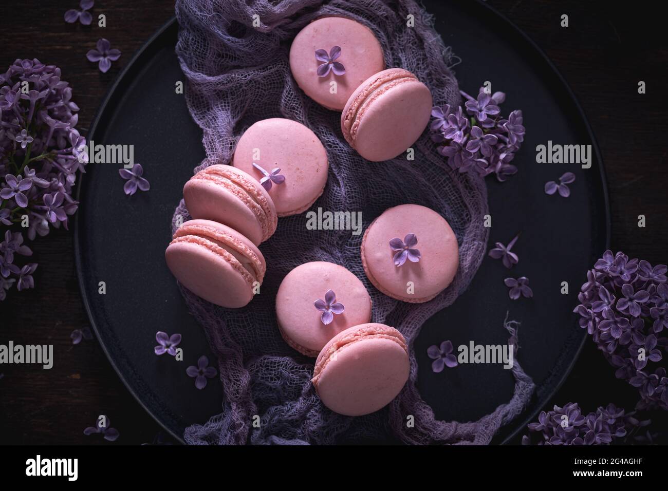 Lovely lilac flavored macaroons. Dessert concept for summer. Beautiful ...
