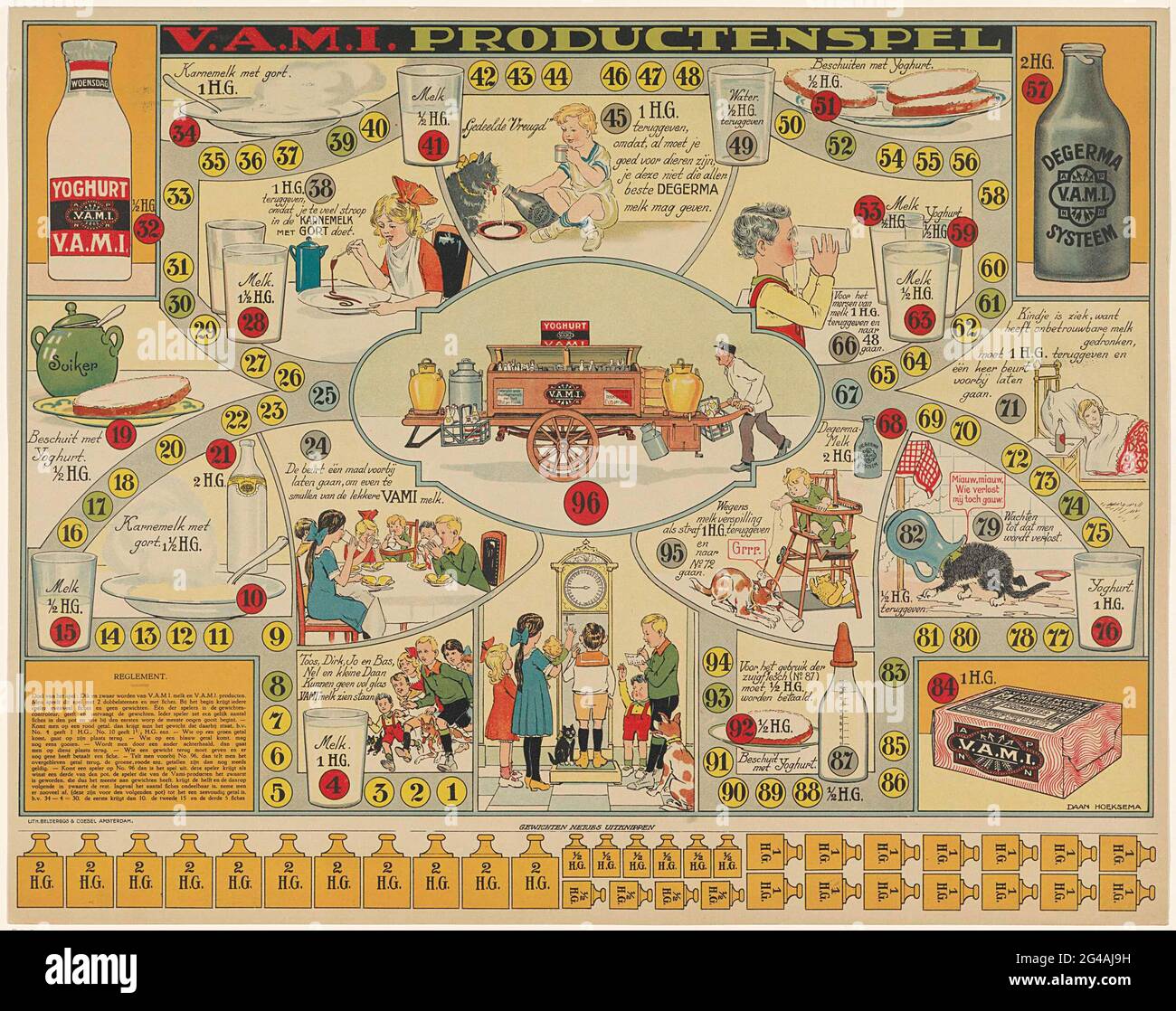 V.a.m.i. Product game. Board game with 96 squares, with images of v.a.m ...