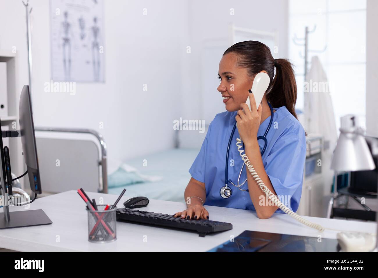 Medical nurse talking with patient on the phone about diagnosis. Health ...