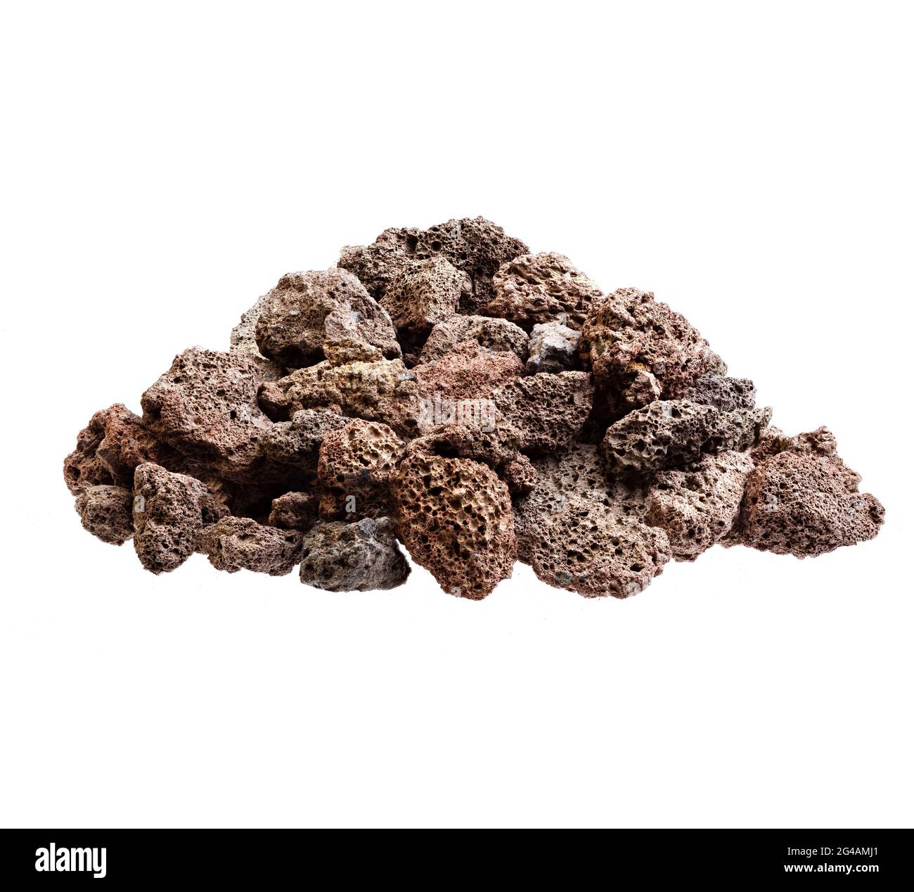 Red volcanic lava stones close-up isolated on white Stock Photo - Alamy