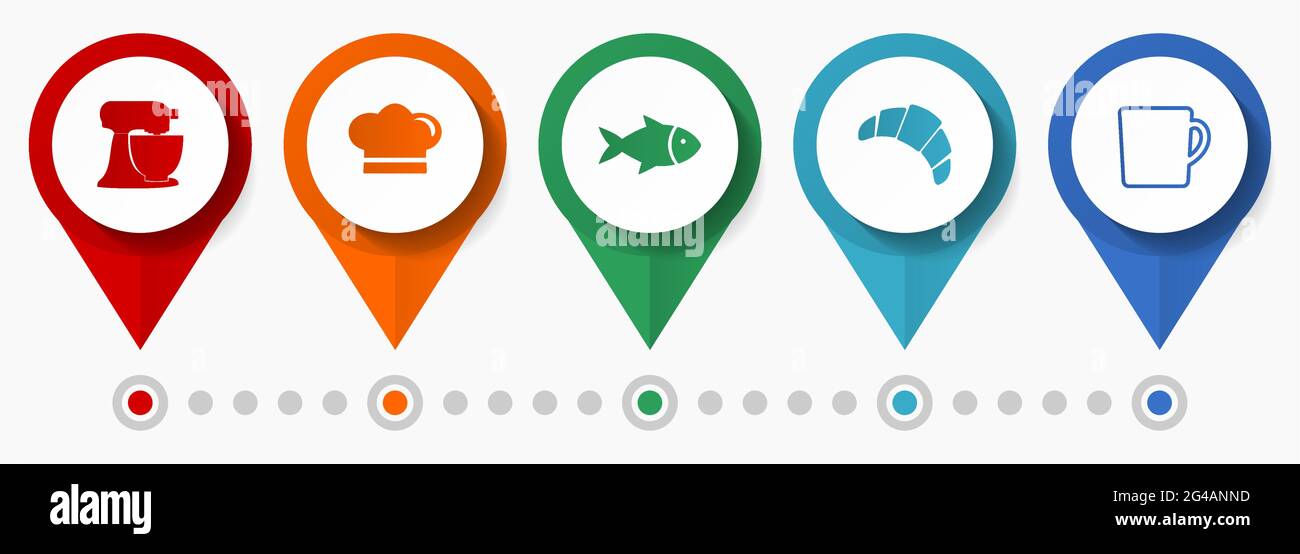 Kitchen, food, restaurant concept vector icon set, flat design pointers ...