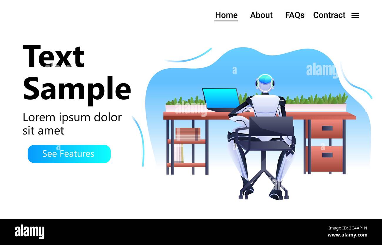 robot sitting at workplace robotic businessperson working in office ...