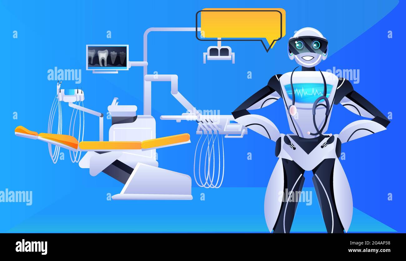 robot doctor with stethoscope modern hospital clinic ward interior ...