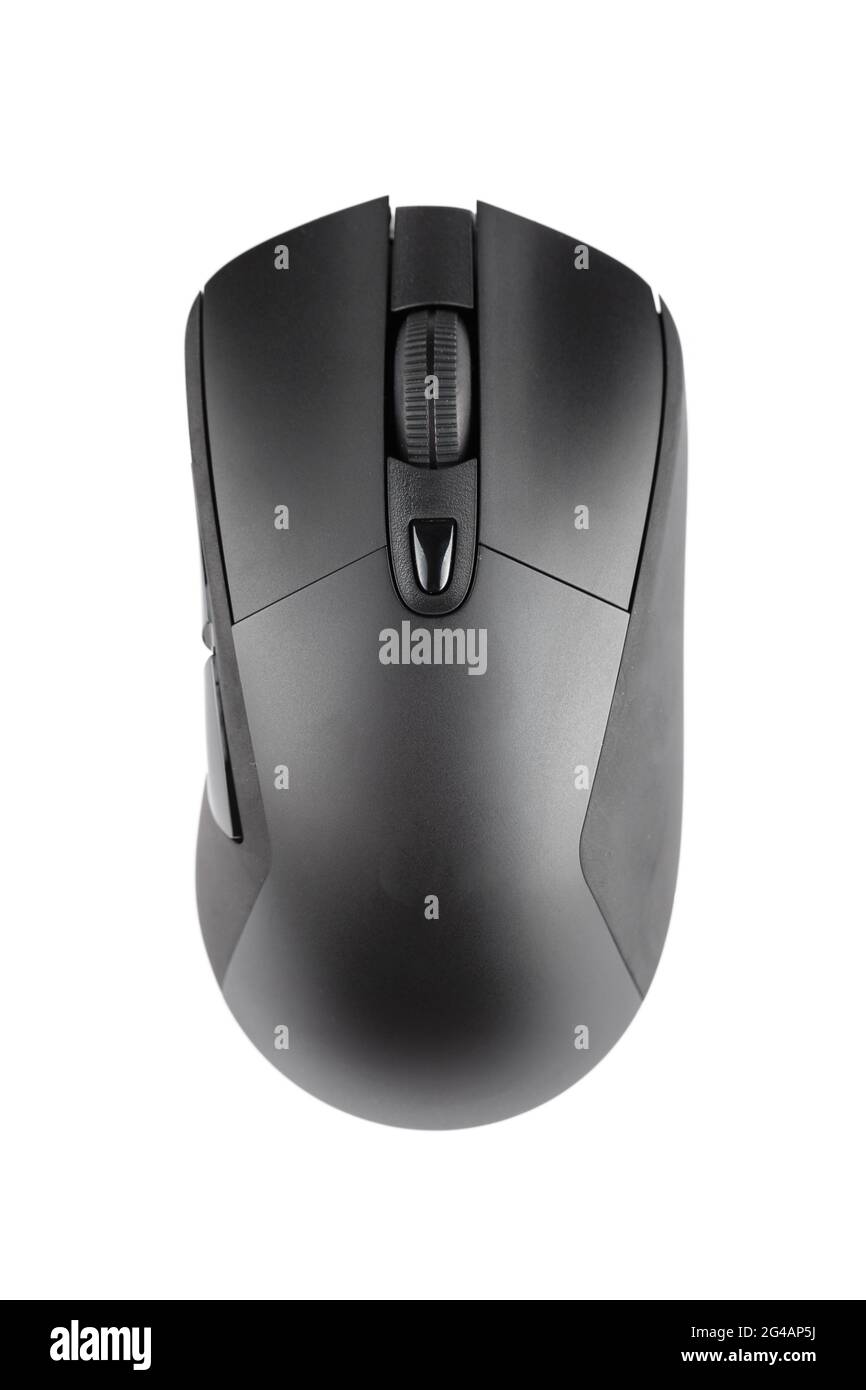 Black modern computer wireless mouse. Isolated on white background ...