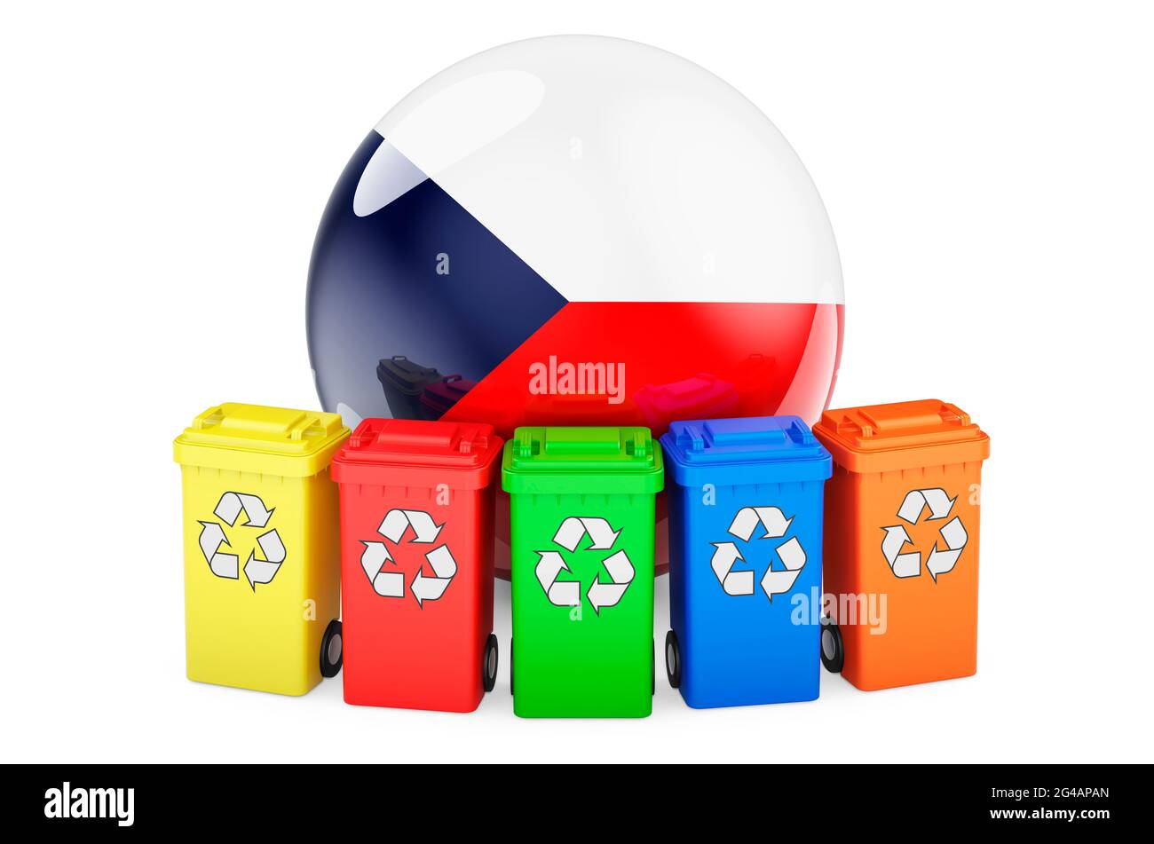 Waste recycling in Czech Republic. Colored recycling bins with Czech ...