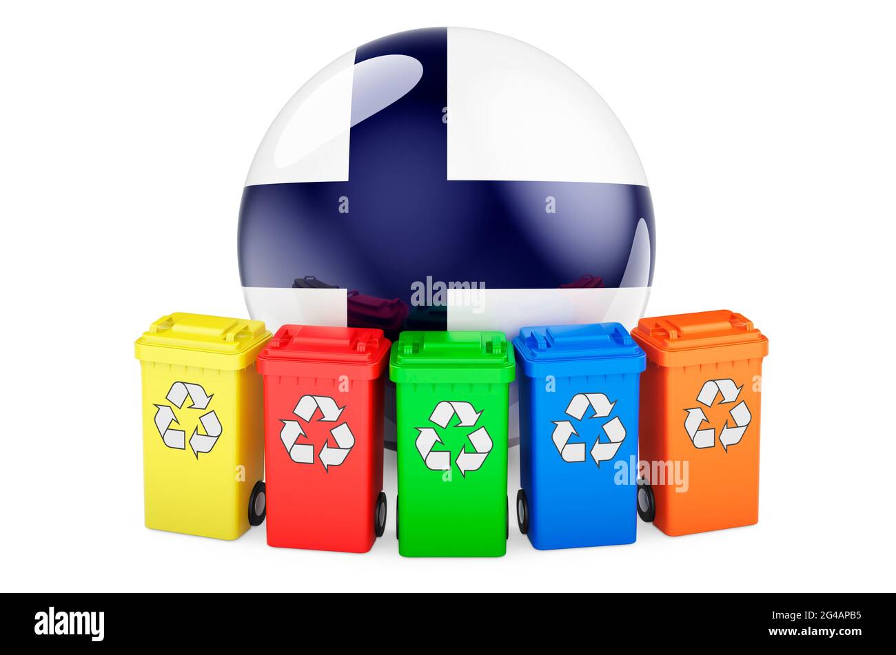 Waste recycling in Finland. Colored recycling bins with Finnish flag ...
