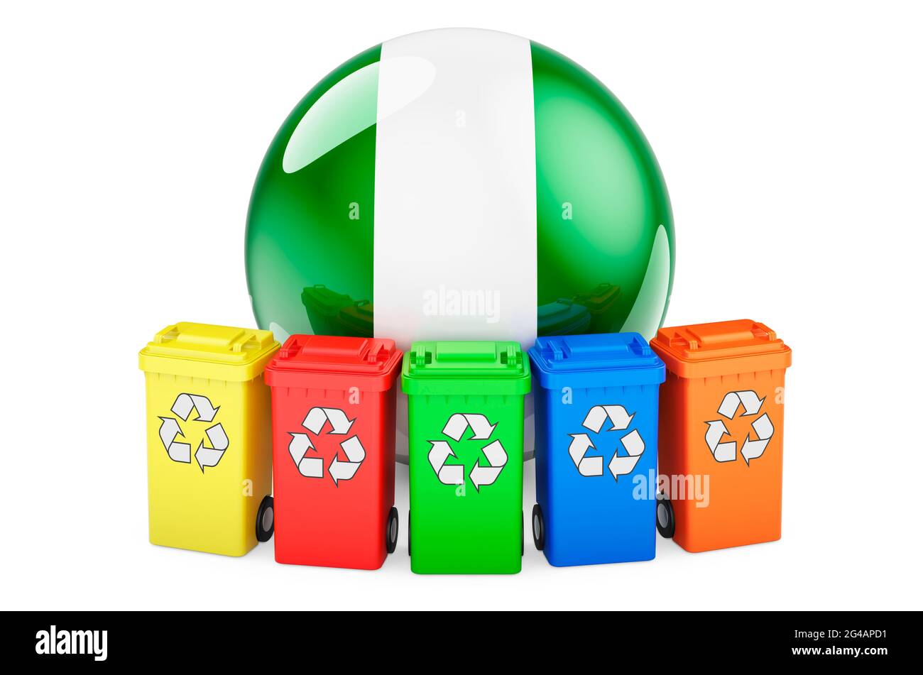 Waste recycling in Nigeria. Colored recycling bins with Nigerian flag ...