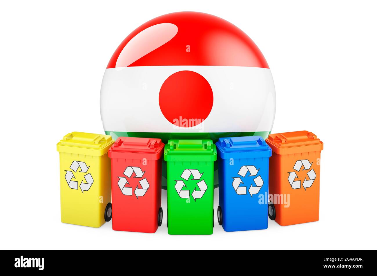 Waste recycling in Niger. Colored recycling bins with Niger flag, 3D ...