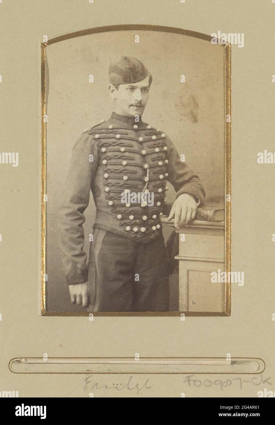 Portrait of a (presumably) French soldier, standing in uniform with ...