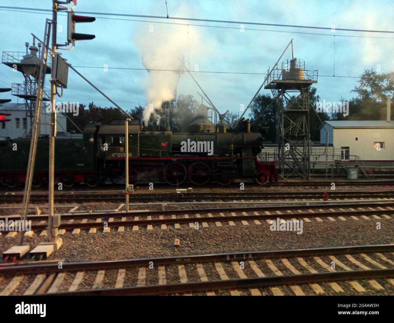 steam locomotive on rails at dry morning Stock Photo - Alamy
