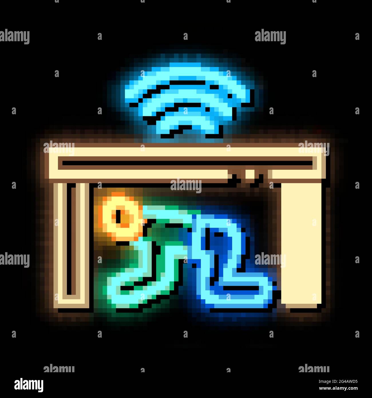 Protection Hide Human Under Table Neon Glow Icon Illustration Stock