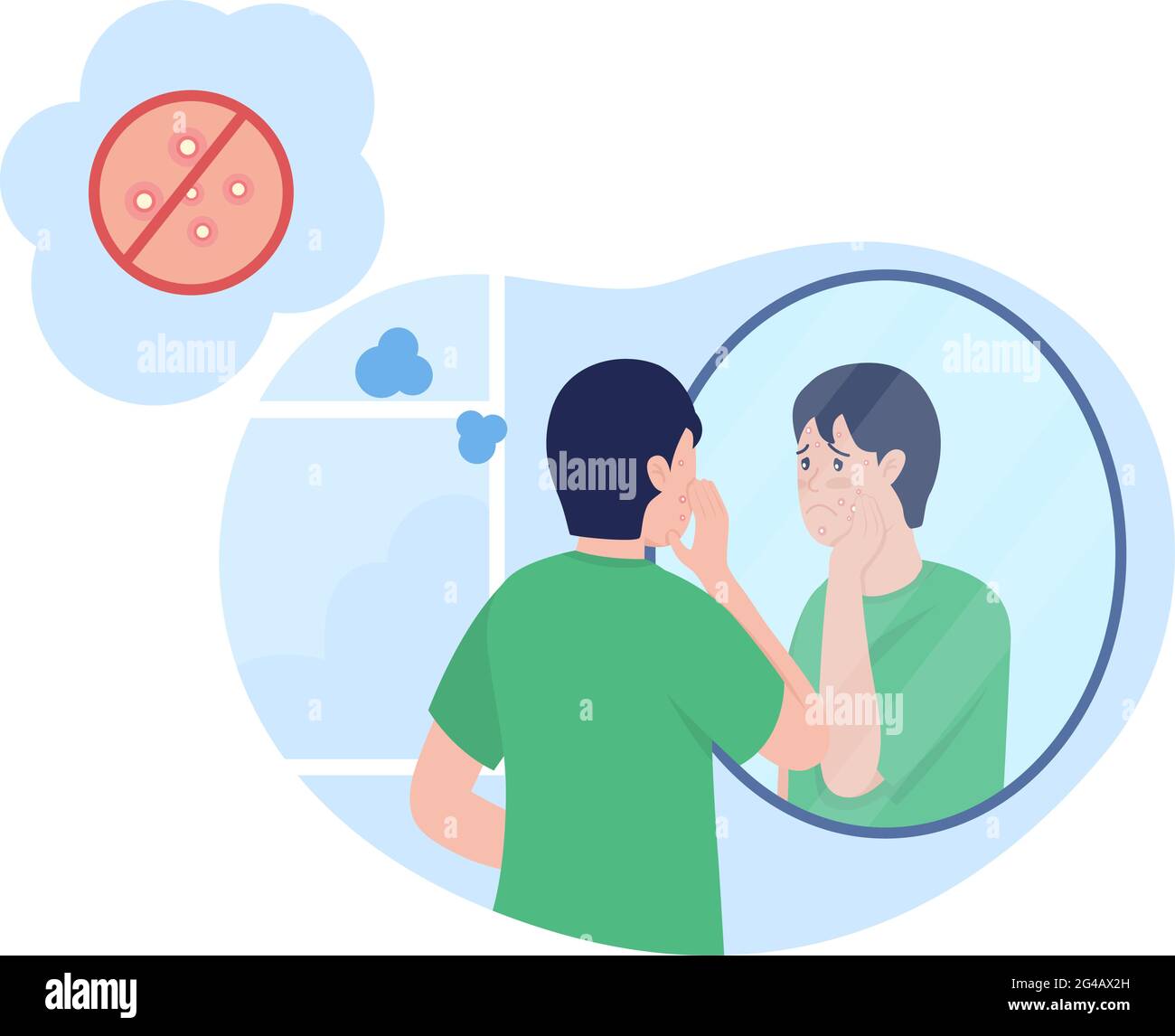 Teenage boy sad over pimple 2D vector isolated illustration Stock ...