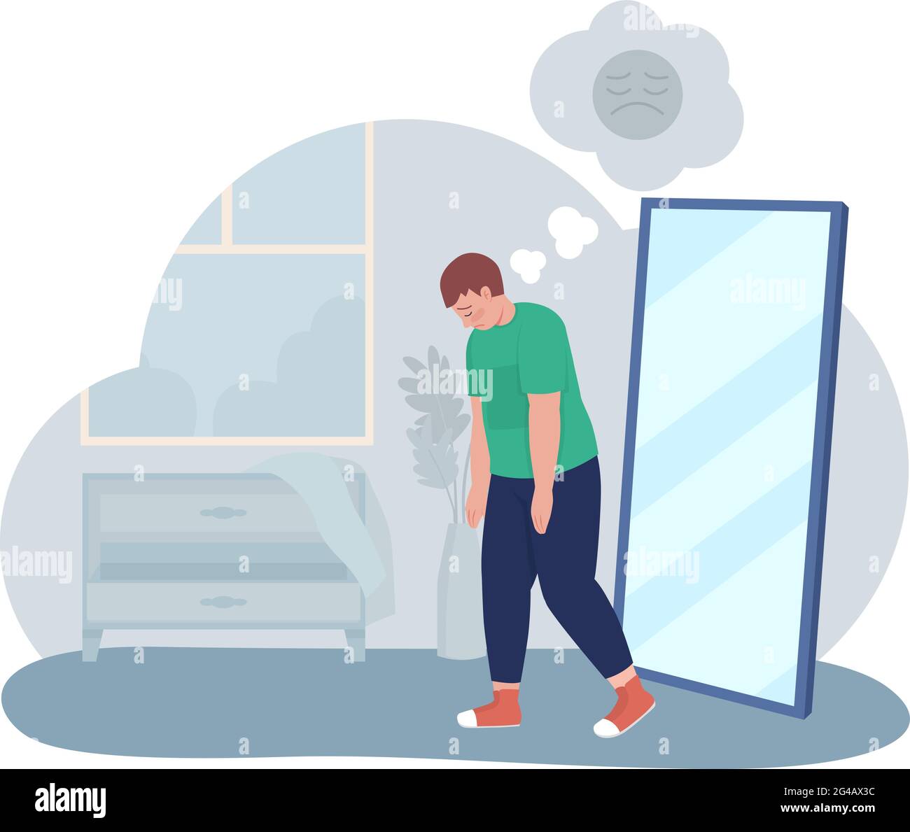 Obese unhappy teen boy 2D vector isolated illustration Stock Vector ...