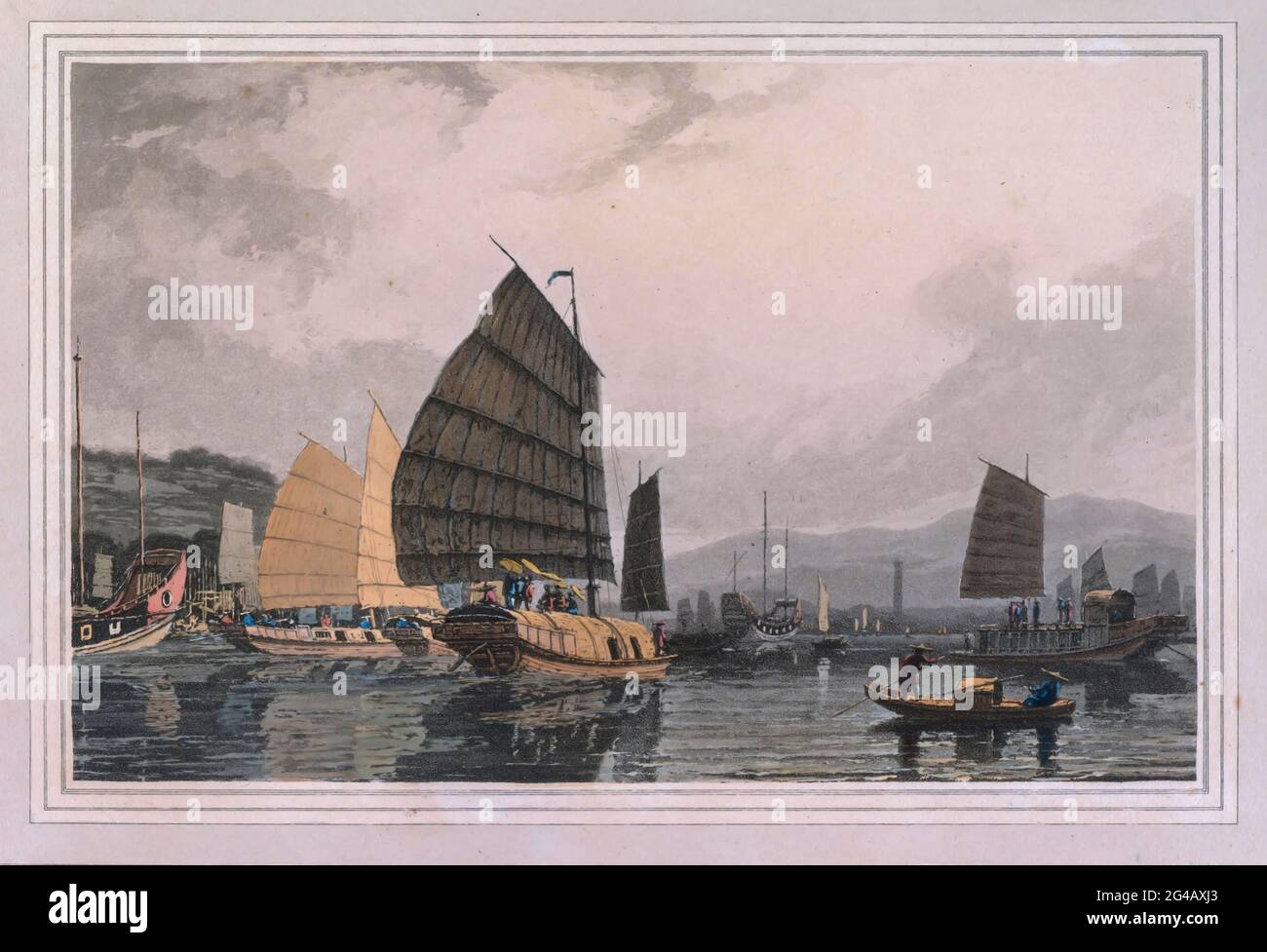 SCENE ON THE CANTON RIVER (Pearl River) colour print from the book ' A ...