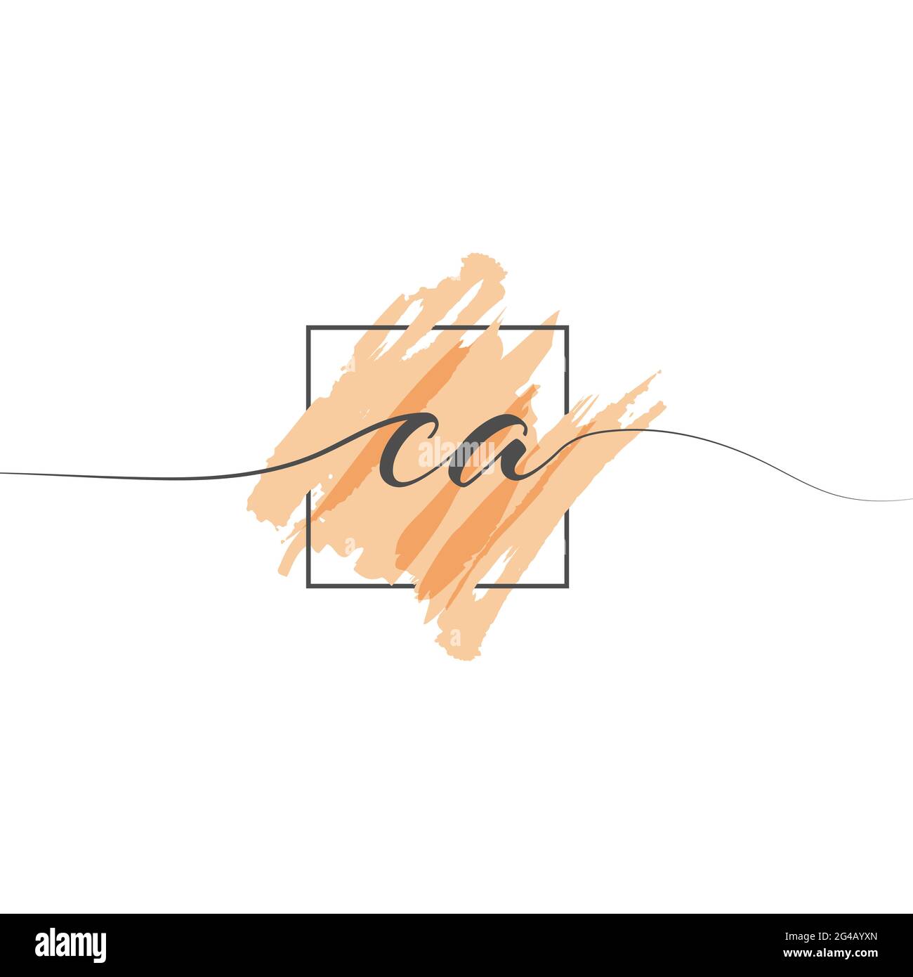 Calligraphic lowercase letters CA in a single line on a colored ...