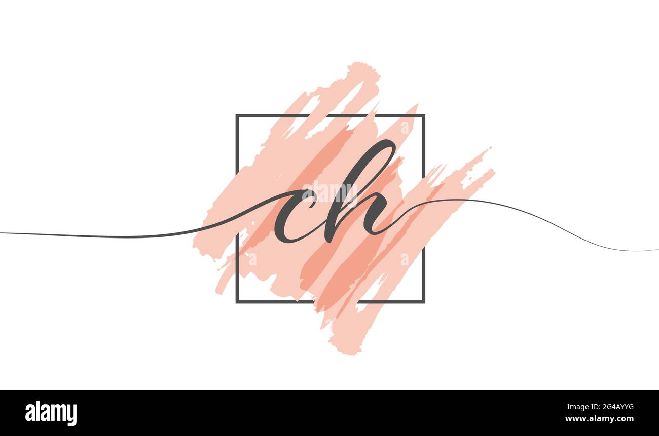 Calligraphic lowercase letters CH in a single line on a colored ...