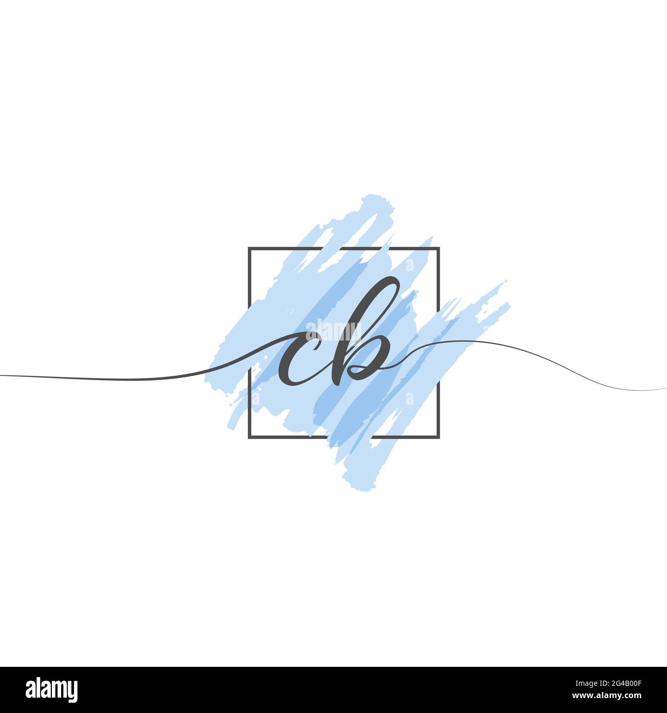 Calligraphic lowercase letters CB in a single line on a colored ...
