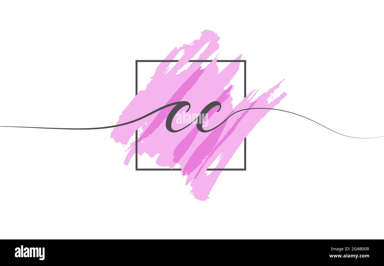 Calligraphic lowercase letters CC in a single line on a colored ...