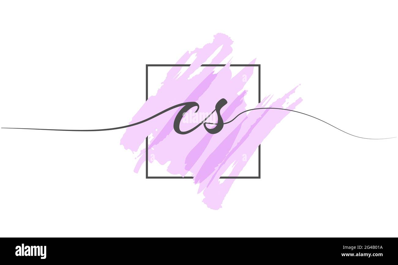 Calligraphic lowercase letters CS in a single line on a colored ...