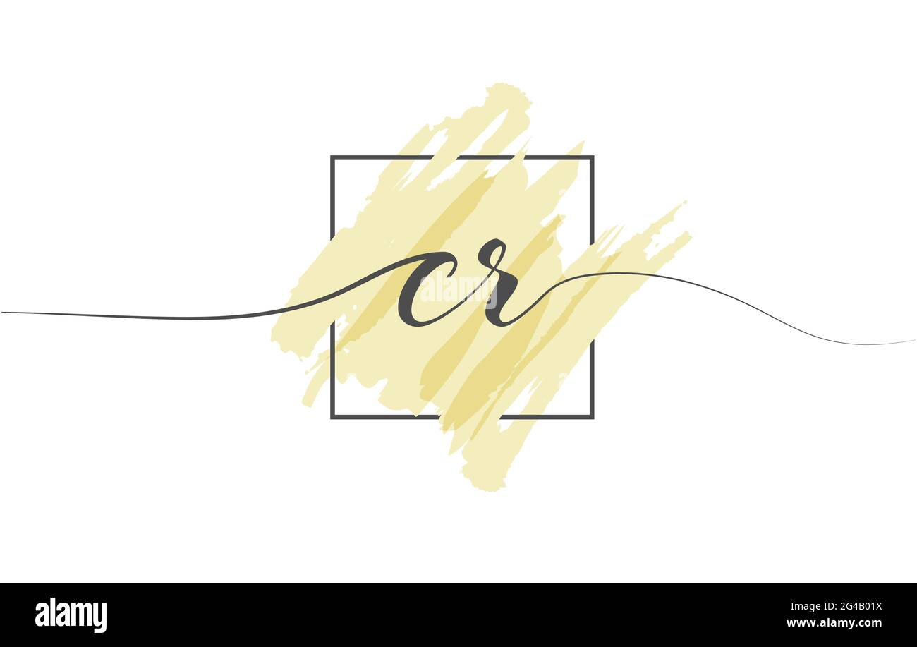 Calligraphic lowercase letters CR in a single line on a colored ...