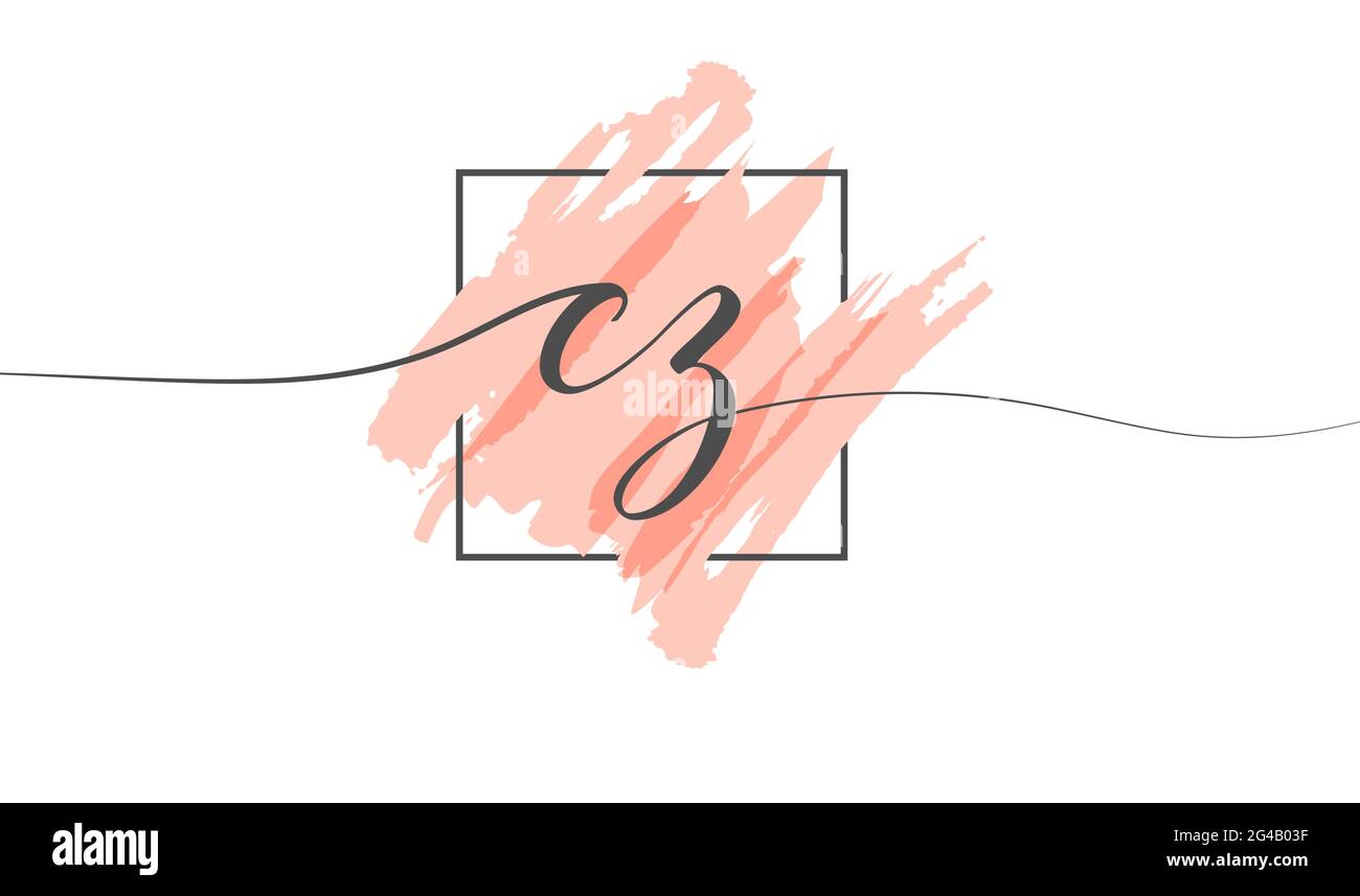 Calligraphic lowercase letters CZ in a single line on a colored ...