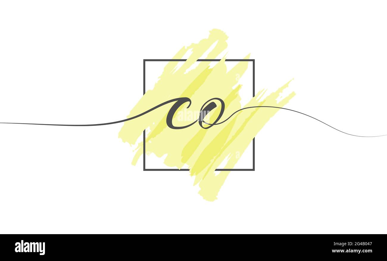 Calligraphic lowercase letters CO in a single line on a colored ...