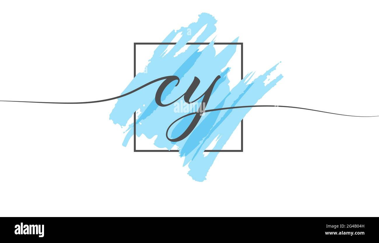 Calligraphic lowercase letters CY in a single line on a colored ...