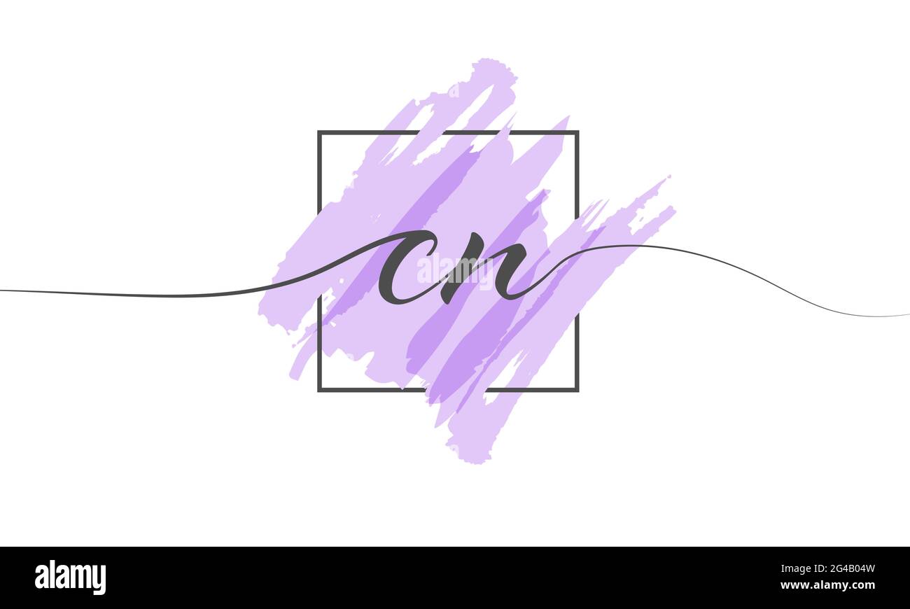 Calligraphic lowercase letters CN in a single line on a colored ...