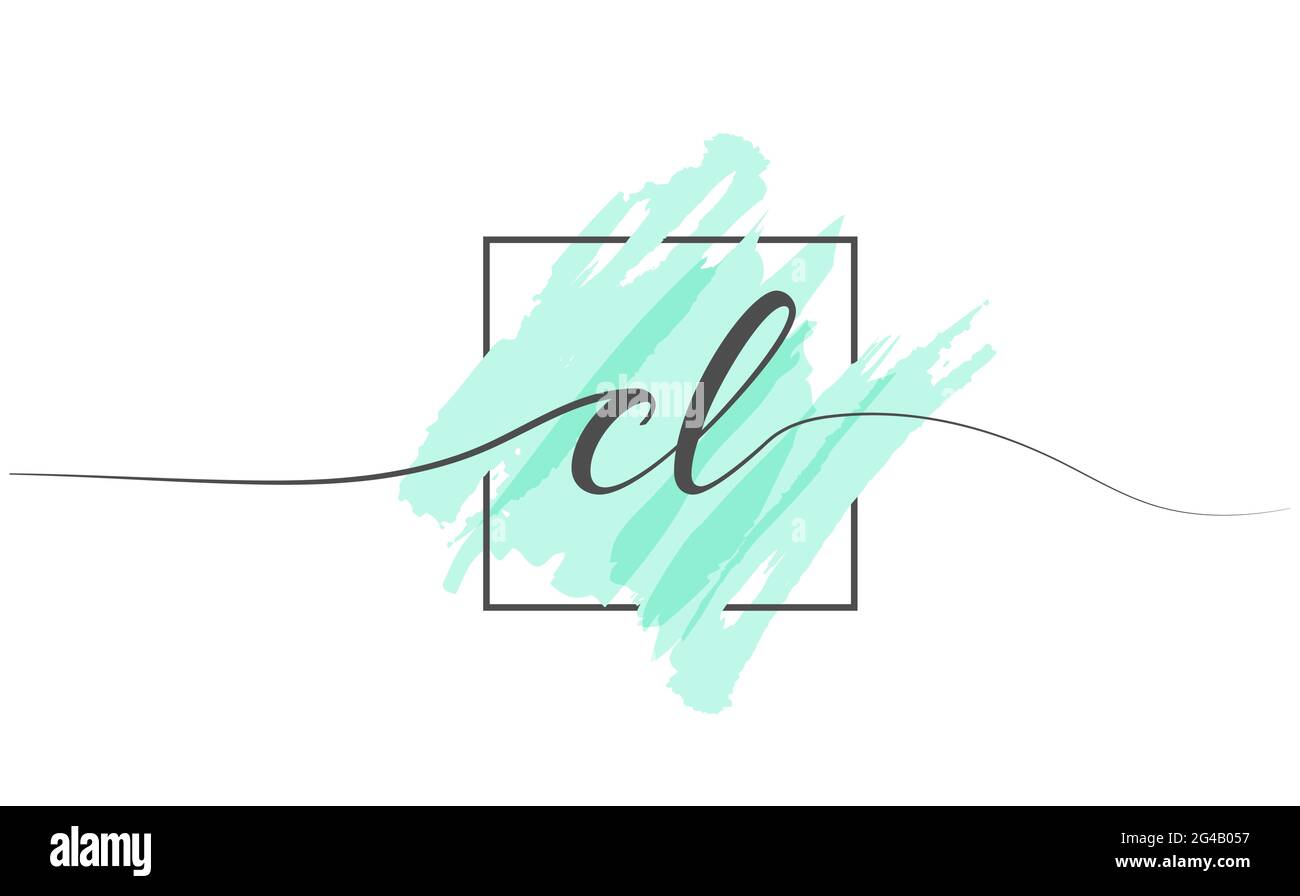 Calligraphic lowercase letters CL in a single line on a colored ...