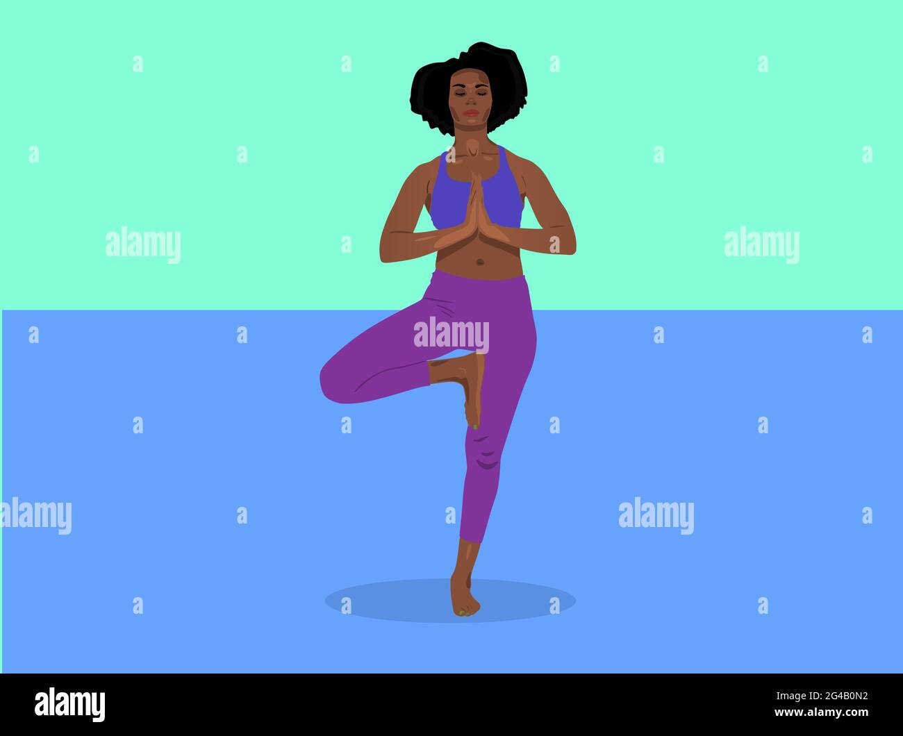 yoga tree position relax meditation girl in blue dress yoga tree ...