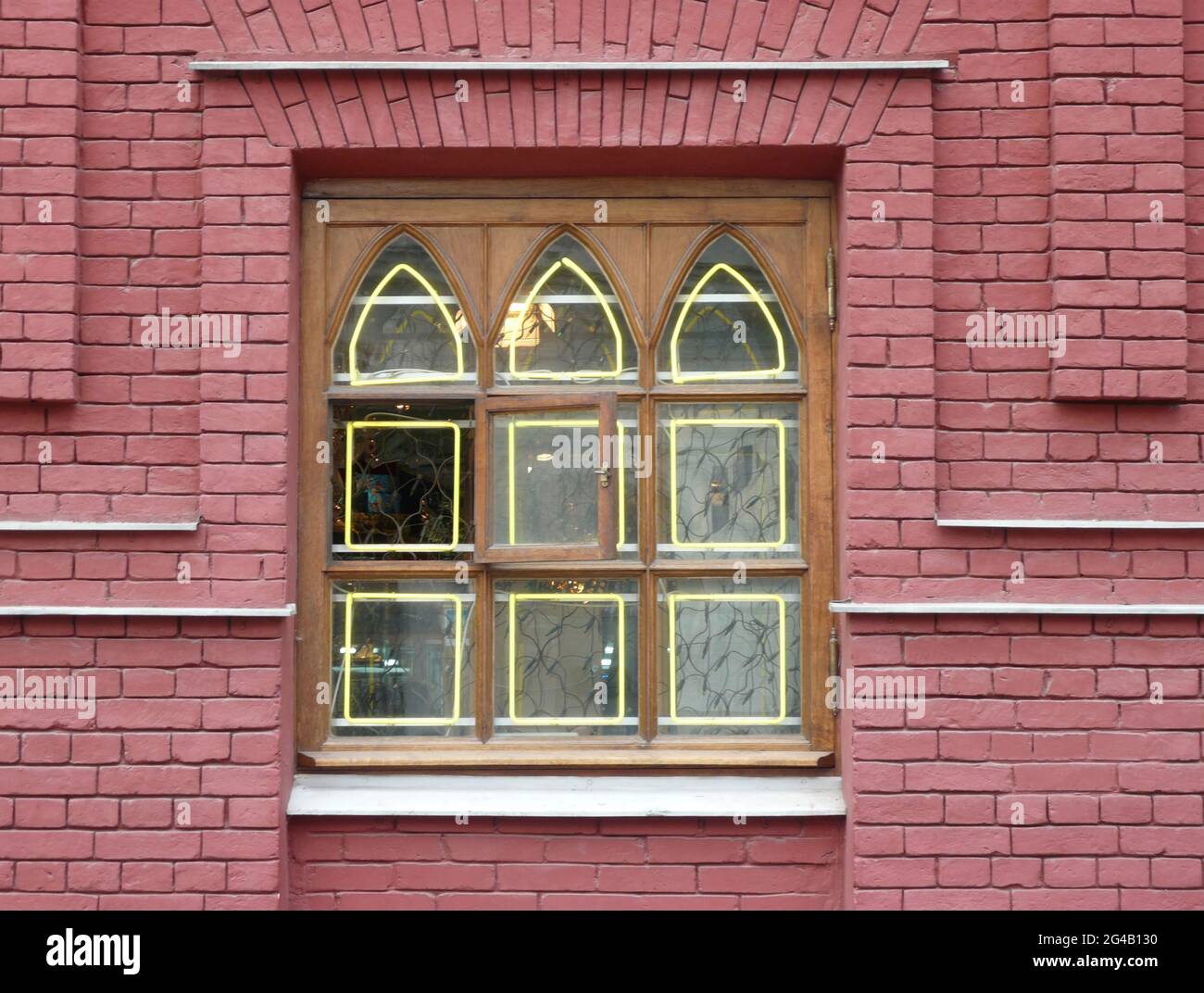 red brick wall with window at day Stock Photo - Alamy