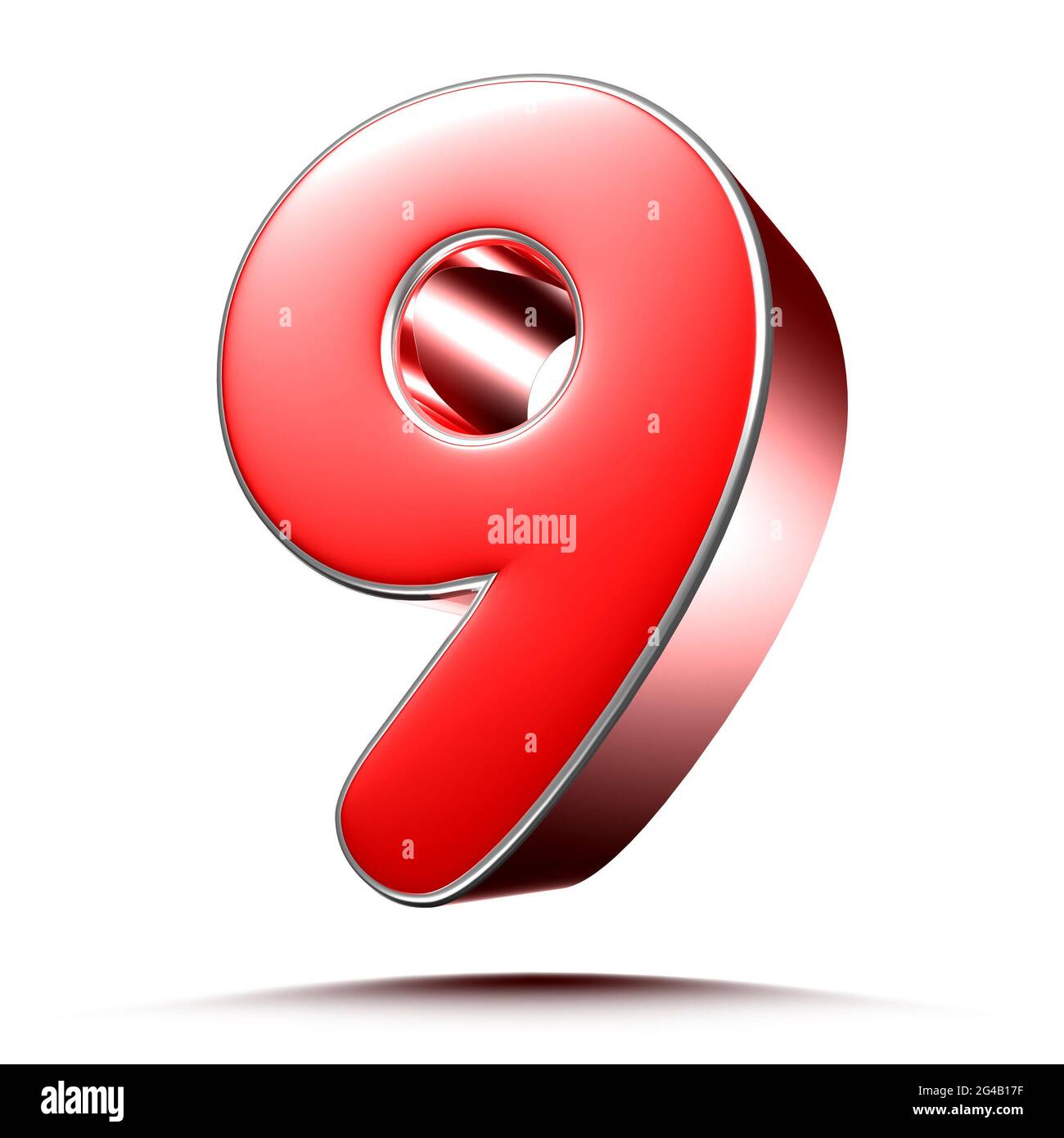 Red numbers 9 on white background 3D rendering with clipping path Stock ...