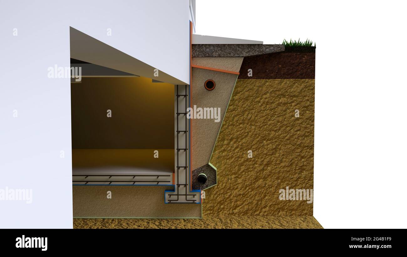 home foundation drain pipe. digital industrial 3D rendering Stock Photo ...