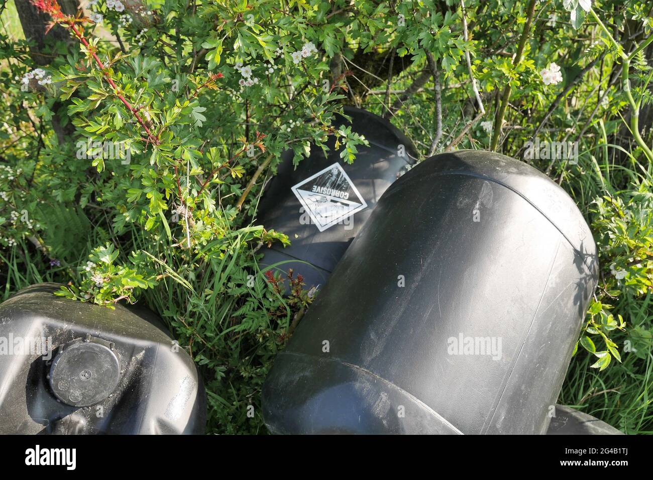 Flytipped Chemical Barrels, Lillyhall, Workington, Cumbria, England ...