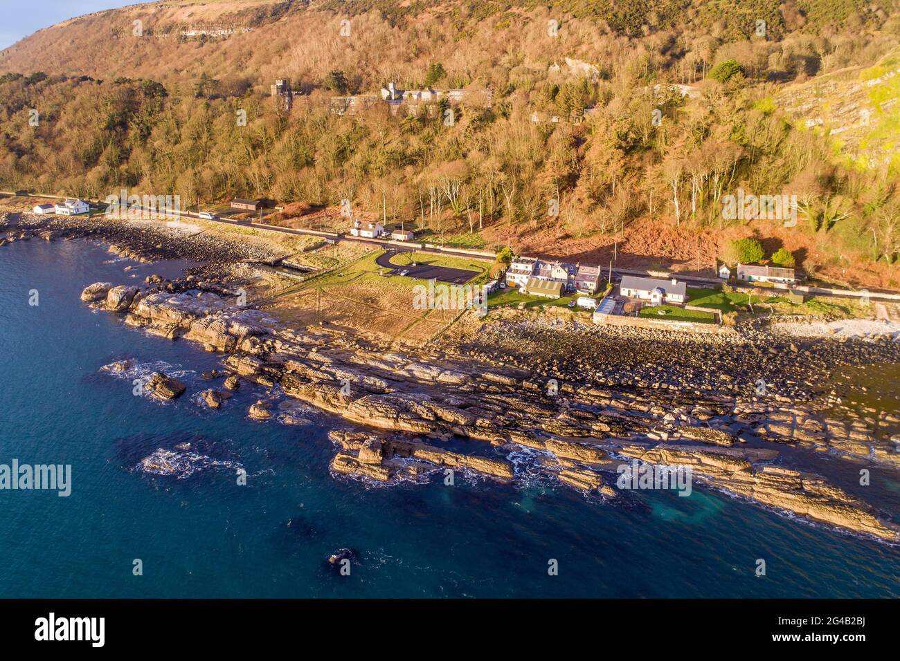 Garron Point, Northern Ireland, UK. A geological formation and parking ...