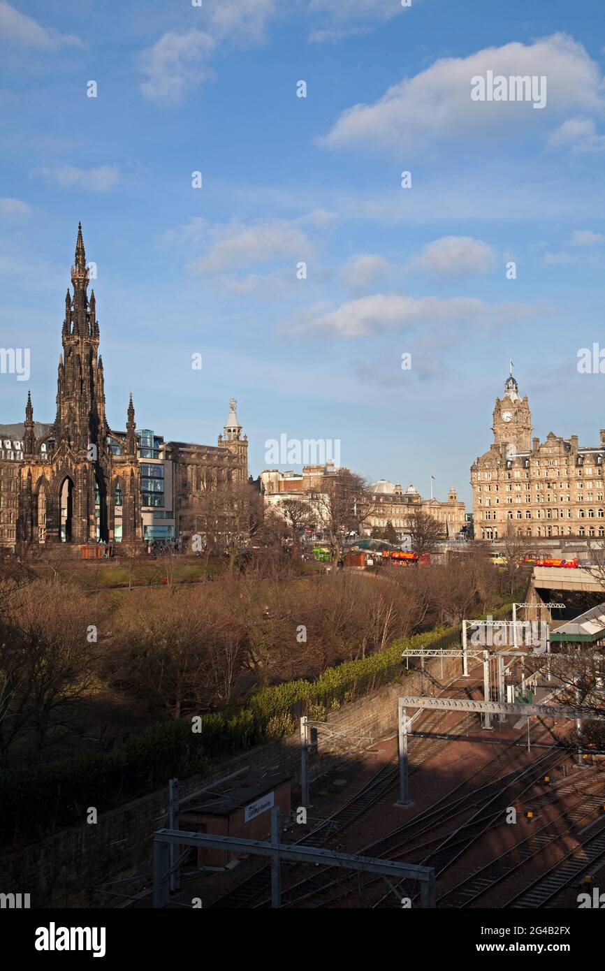 Princes Street and Gardens above Waverley Station Edinburgh Stock Photo ...