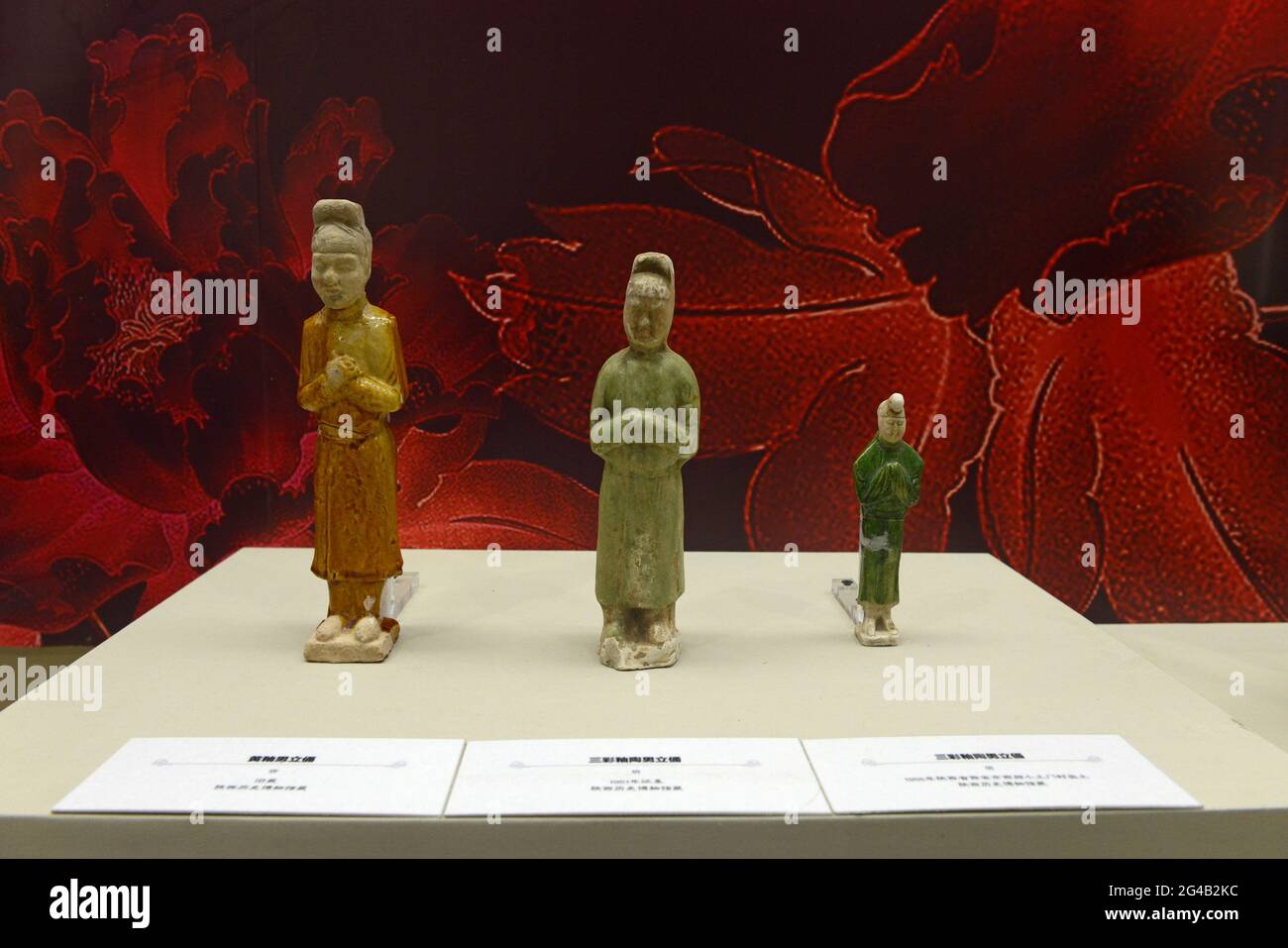 Three figurines, part of the Tang dynasty three colour ceramics ...