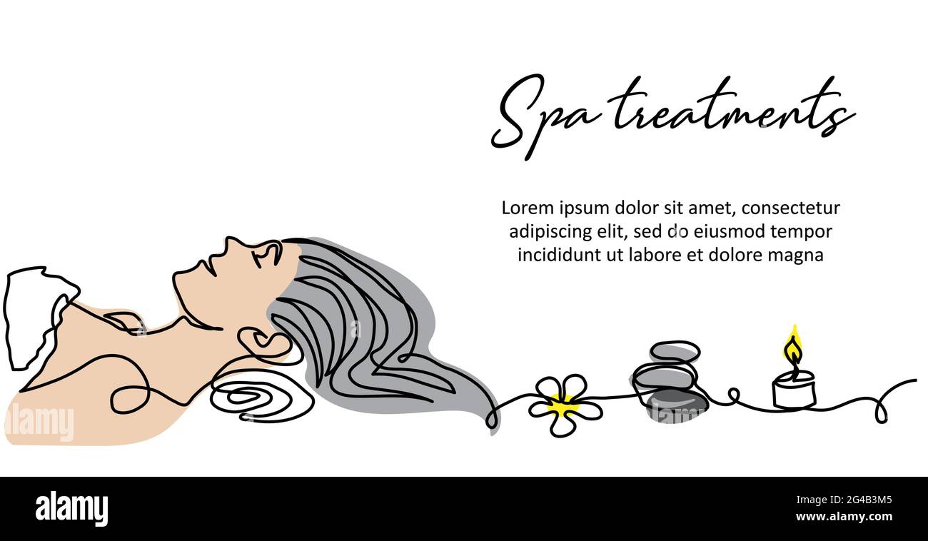 Spa background with lying womans head, stones, flower, candle, towel ...