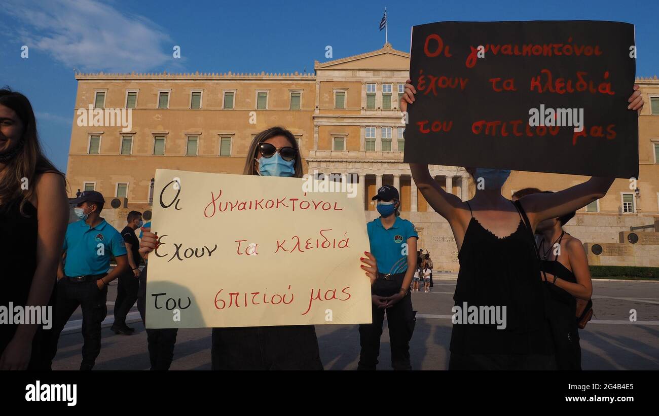 Feminists and women rights activists protest in Athens against ...